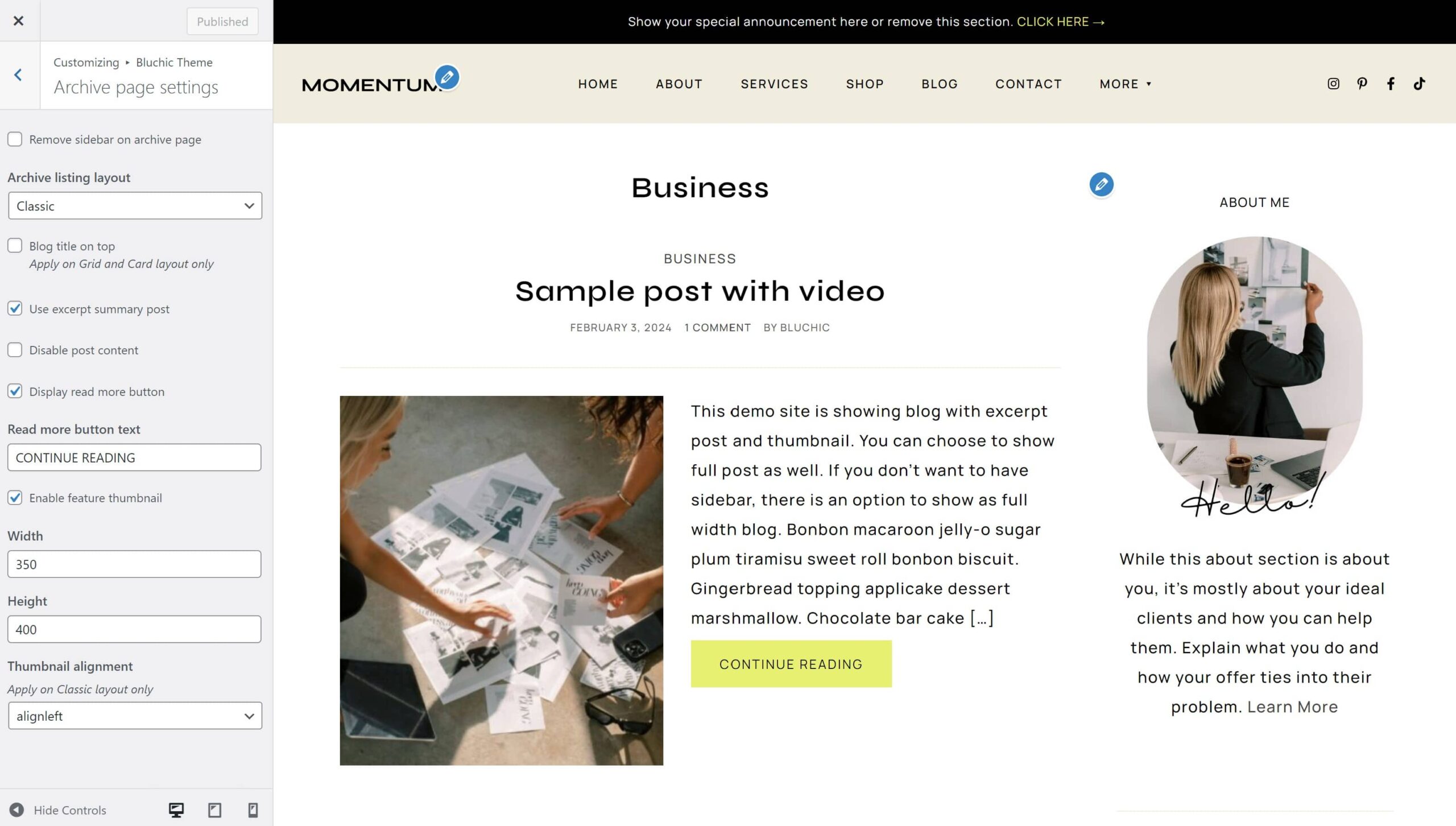 Momentum: Setup Archives Page – Bluchic Help Center